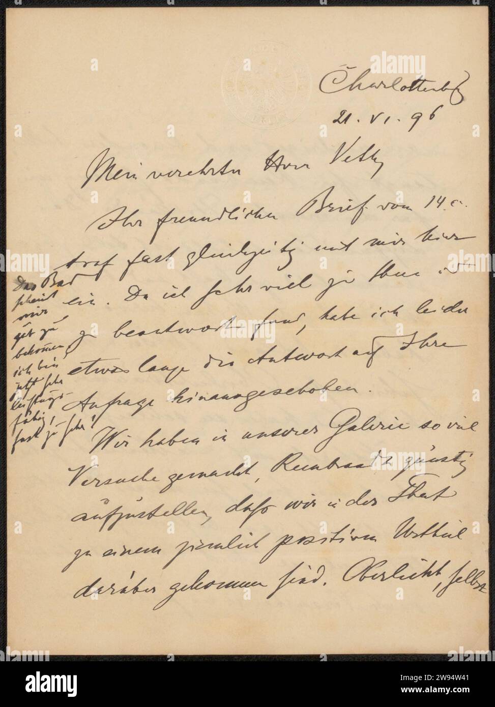 Letter Aan Jan Veth, Royal Museums in Berlin, Wilhelm von Bode, 1896 ...