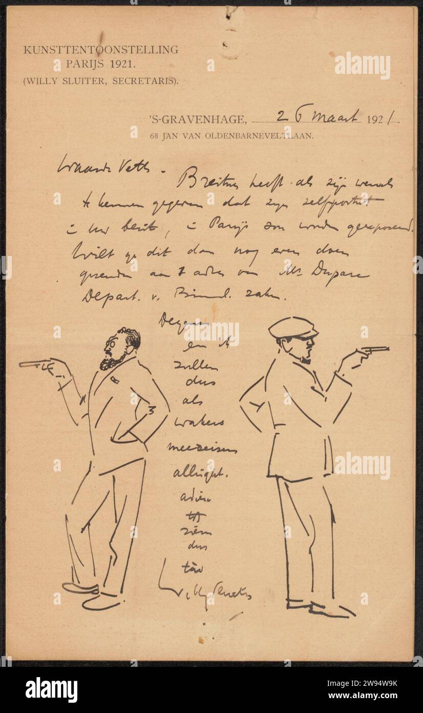 Letter to Jan Veth, Willy Sluiter, 1921 letter The Hague paper. ink ...