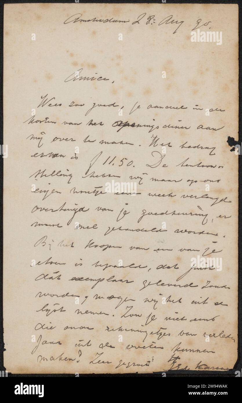 Letter to Philip Zilcken, 1890 letter Amsterdam paper. ink writing ...