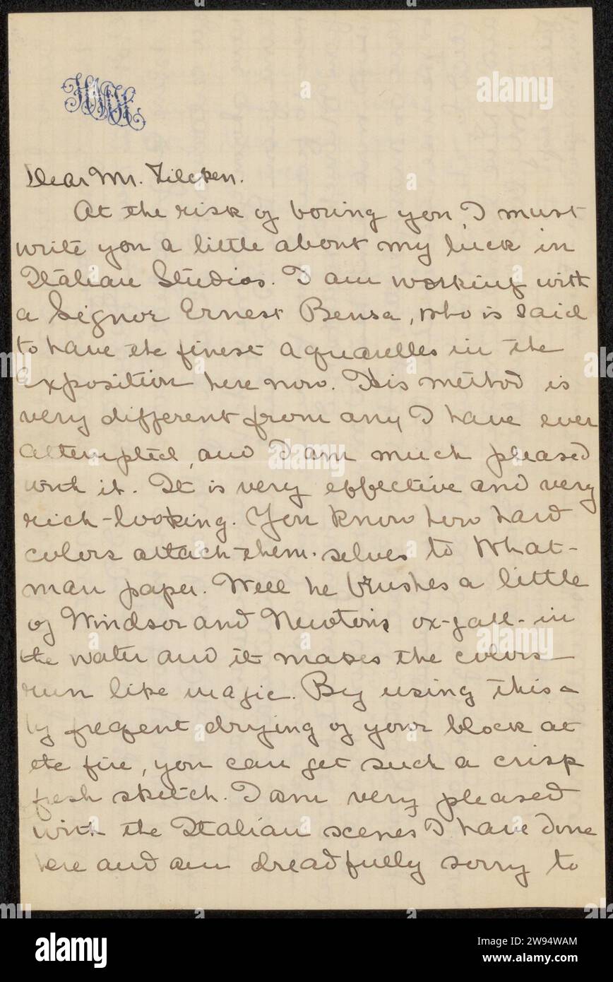 Letter to Philip Zilcken, 1897 letter Florence paper. ink writing ...