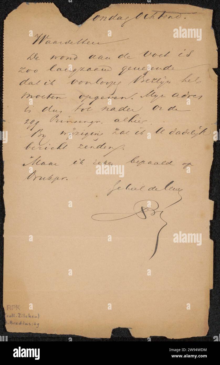 Brief aan Philip Zilcken, in or before 1890 letter Amsterdam paper. ink ...