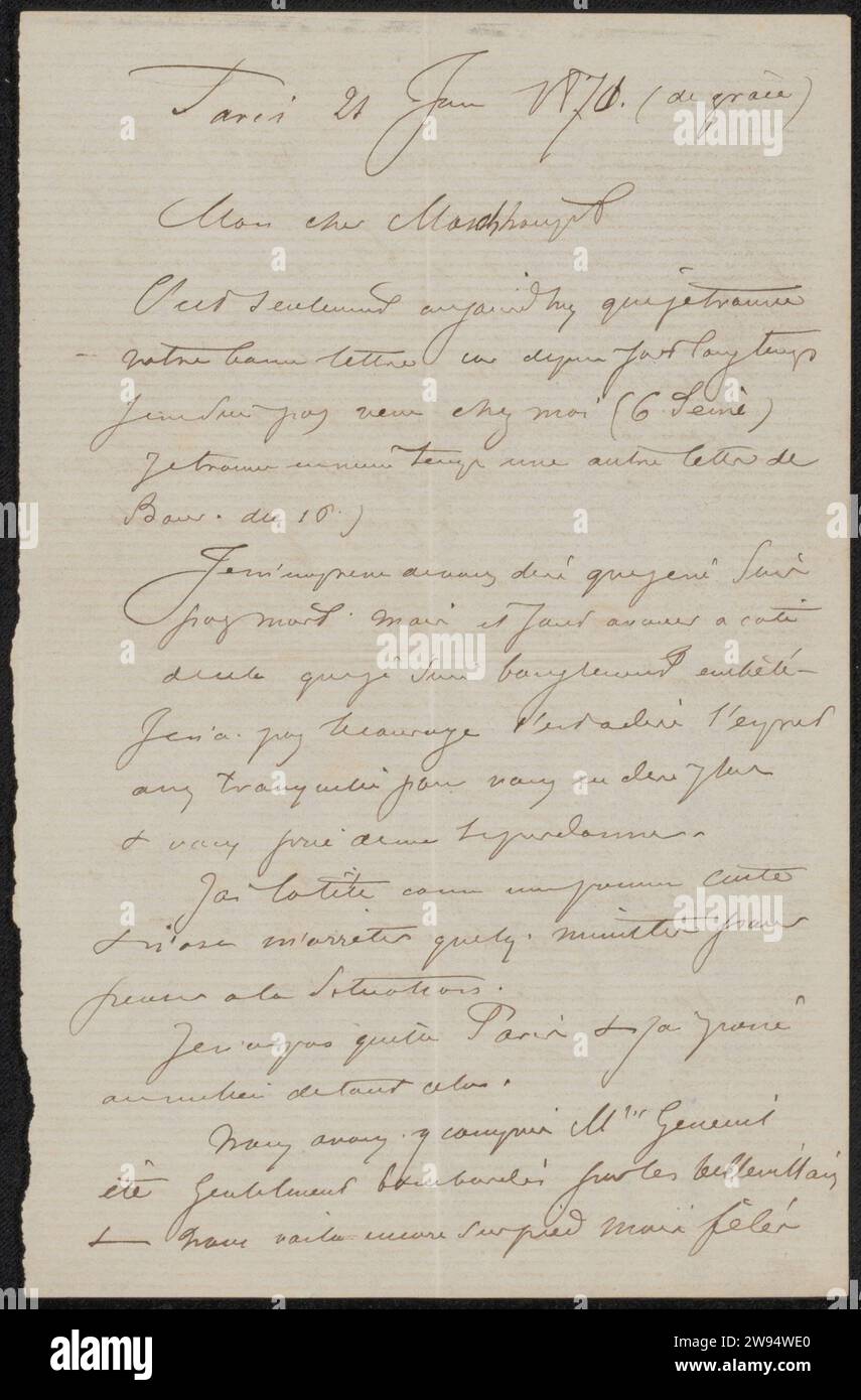 Letter to Jan Hendrik Maschaupt, Adolphe Mouilleron, 1870 letter Paris ...