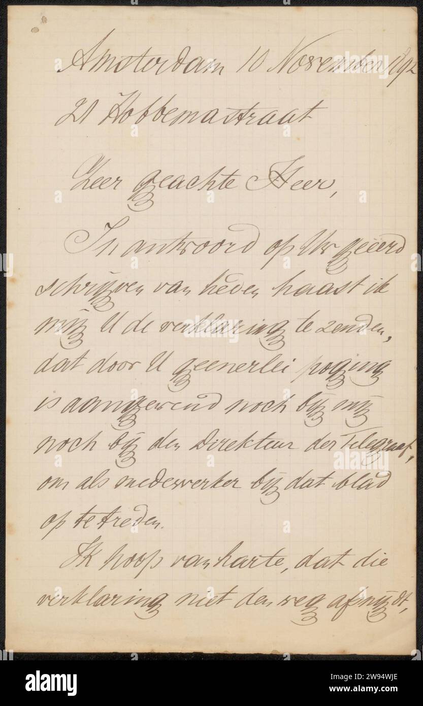 Letter to Philip Zilcken, Adrien Louis Herman Obreen, 1892 letter ...