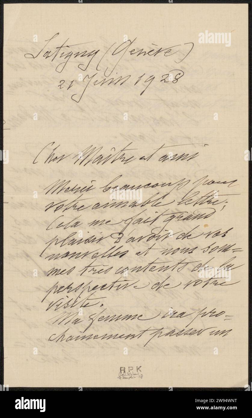 Letter to Philip Zilcken, Alphonse Stengelin, 1928 letter Satigny ink ...