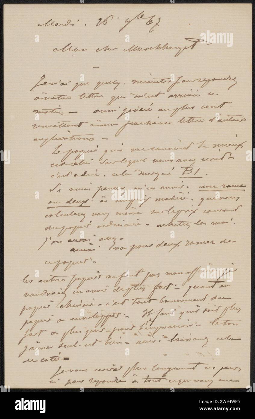 Letter to Jan Hendrik Maschaupt, Adolphe Mouilleron, 1867 letter paper ...
