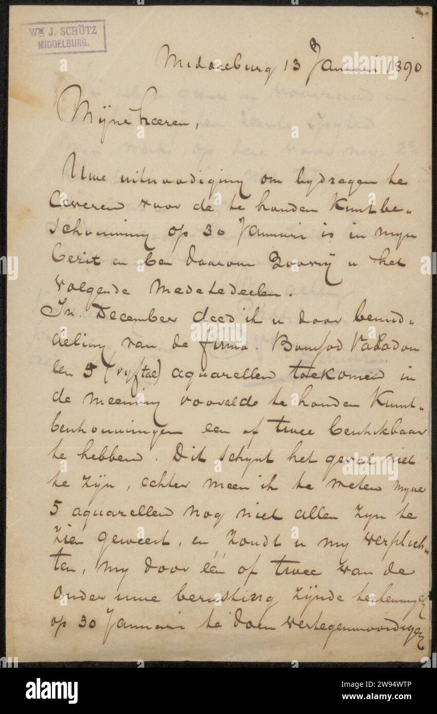 Letter Aan Philip Zilcken, Willem Johannes Schütz, 1890 letter ...
