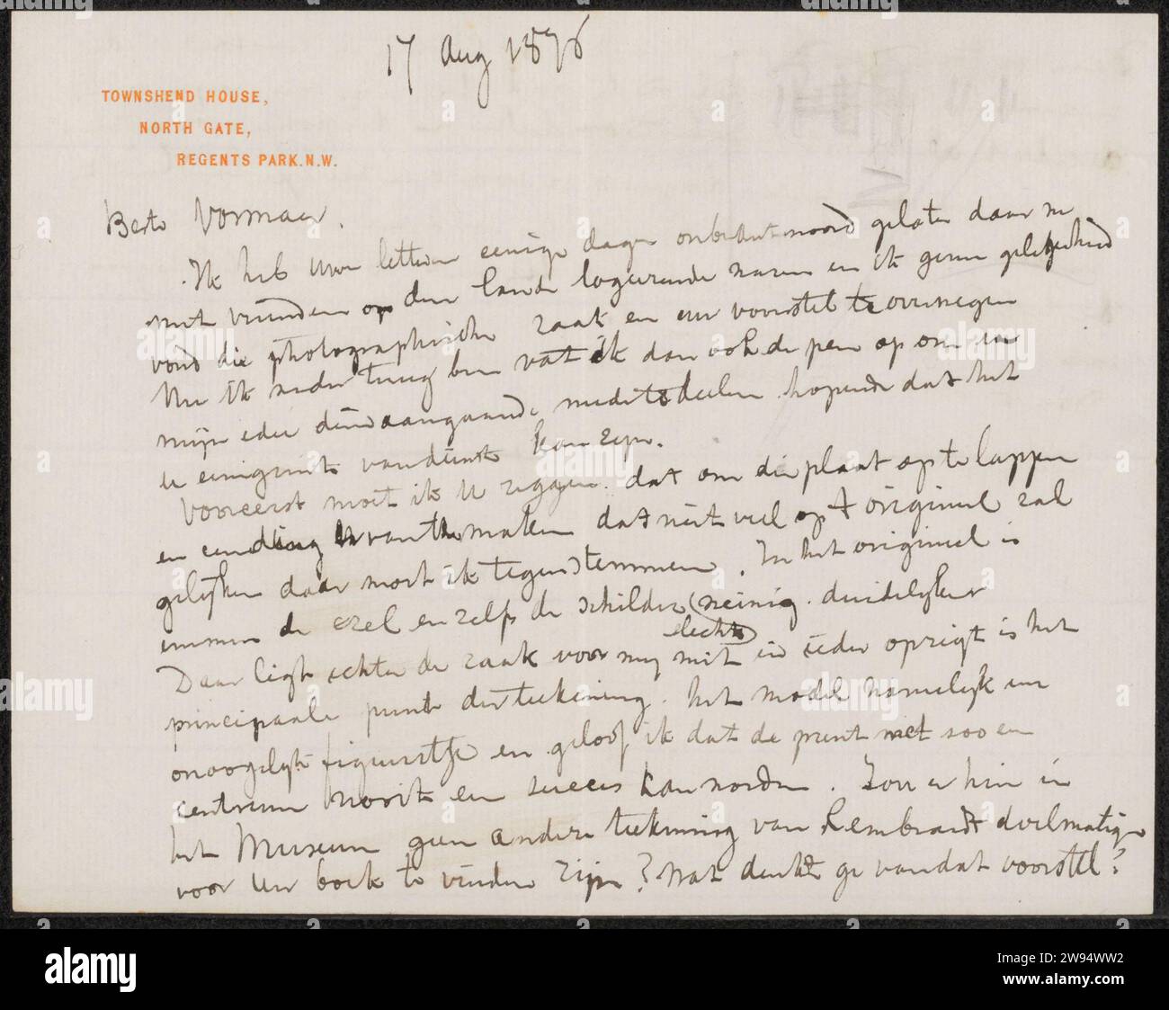 Letter to Carel Vosmaer, Lourens Alma Tadema, 1876 letter London paper ...