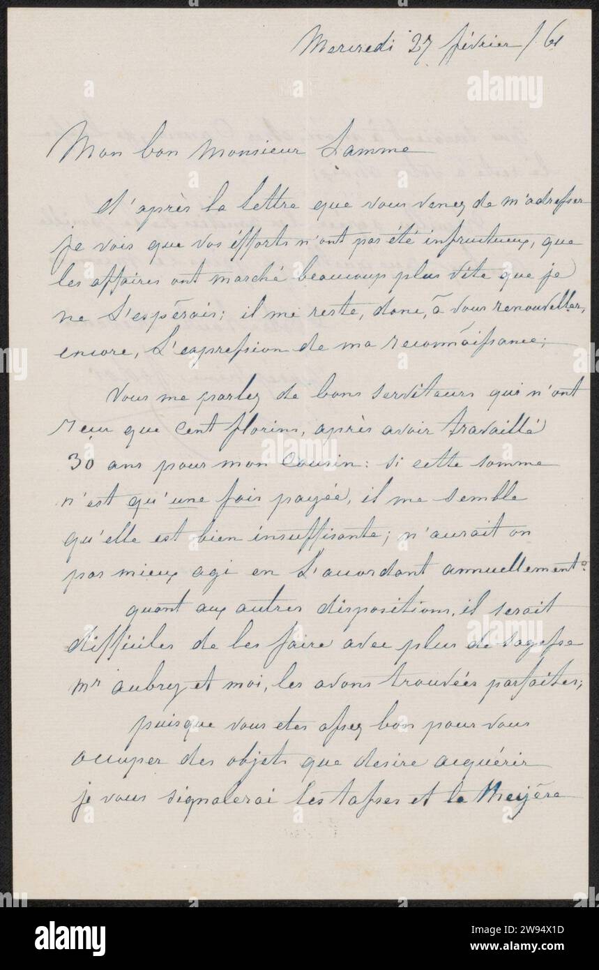 Brief Aan ary johannes Lamme, Joseph Fodor-mainville, letter paper. ink ...