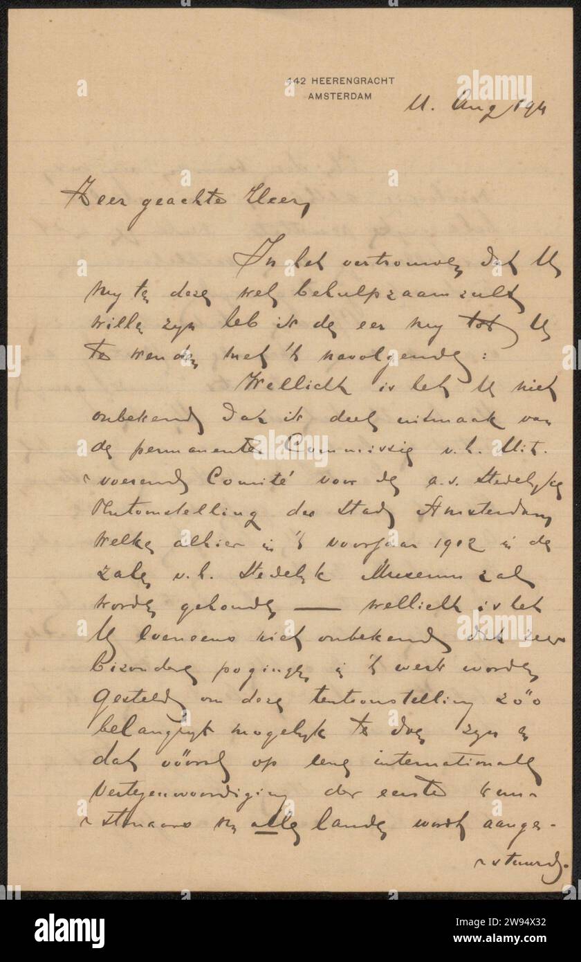 Letter to Philip Zilcken, Gerard Muller, 1911 letter Amsterdam ink ...
