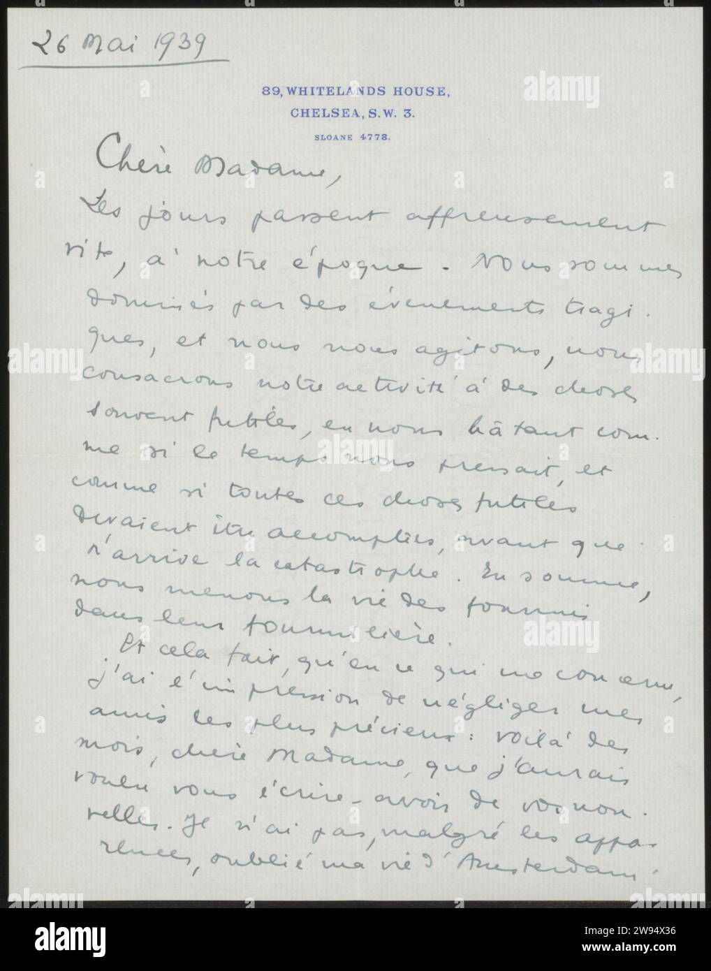 BRIEF AAN FRIACH W.m. Bonger, Pierre-Georges Martin, 1939 letter ...