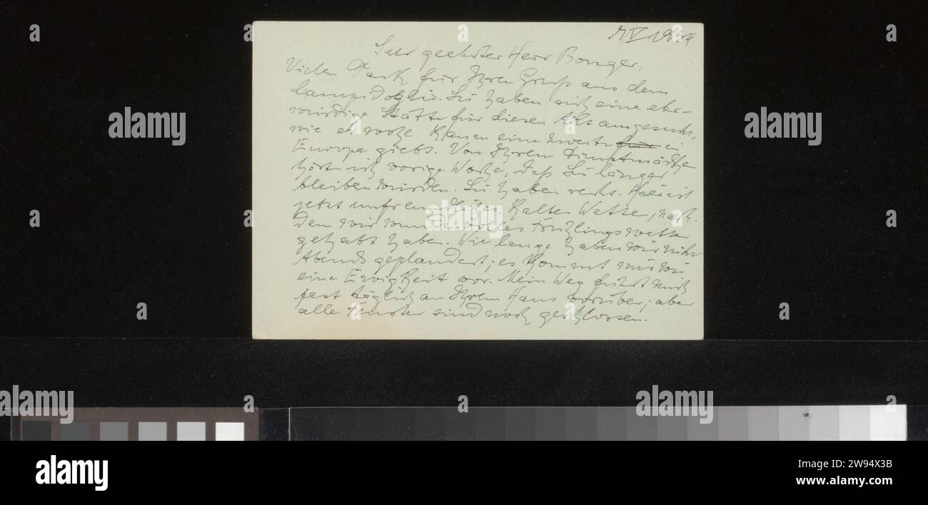 Postcard to Andries Bonger, Richard Wintzer, 1934 cardboard. ink ...