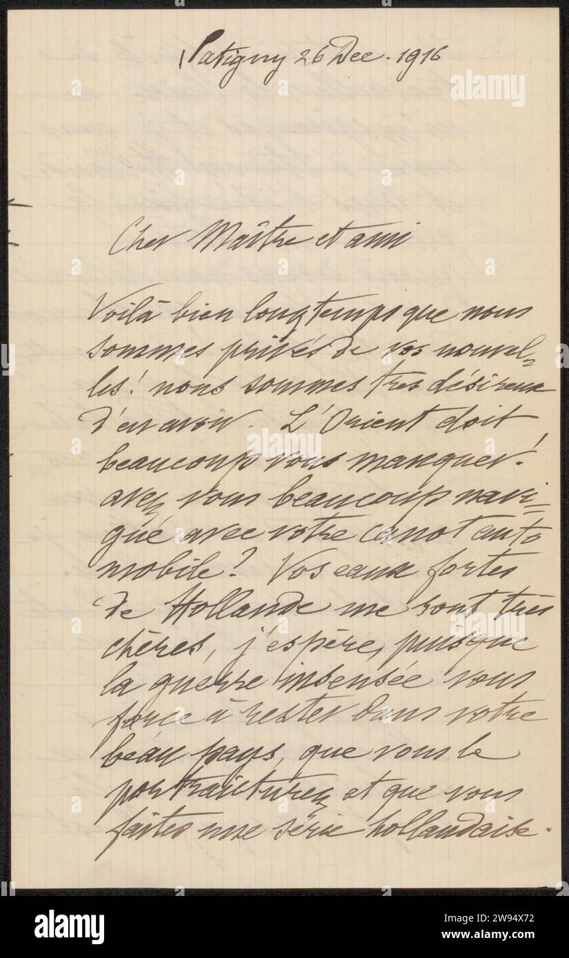 Letter to Philip Zilcken, Alphonse Stengelin, 1916 letter Satigny ink ...