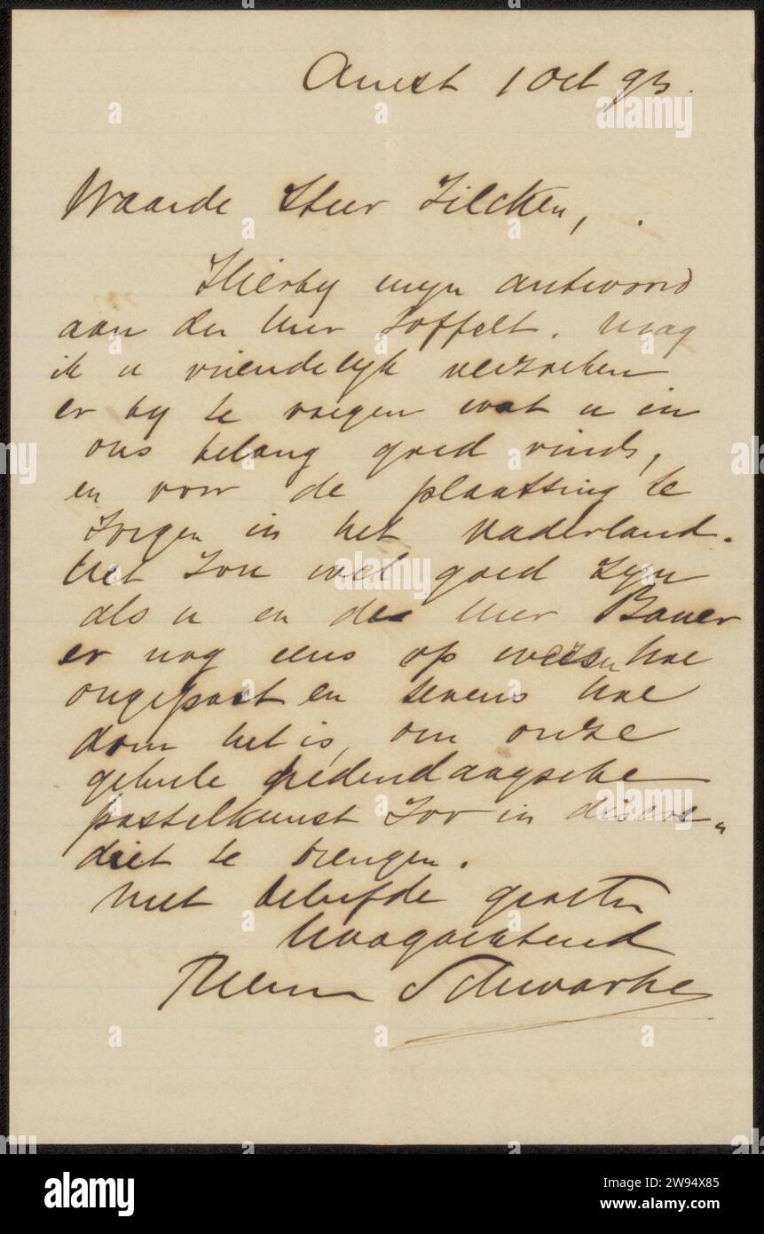BRIEF AAN QUILPIP SPIRTS, THROUGHER REDUARY, 1893 letter Amsterdam ink ...