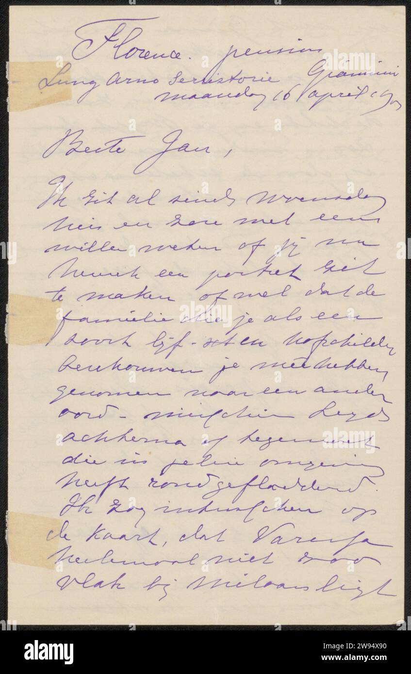 Letter to Jan Veth, Etha Fles, 1900 letter Florence paper. ink writing ...