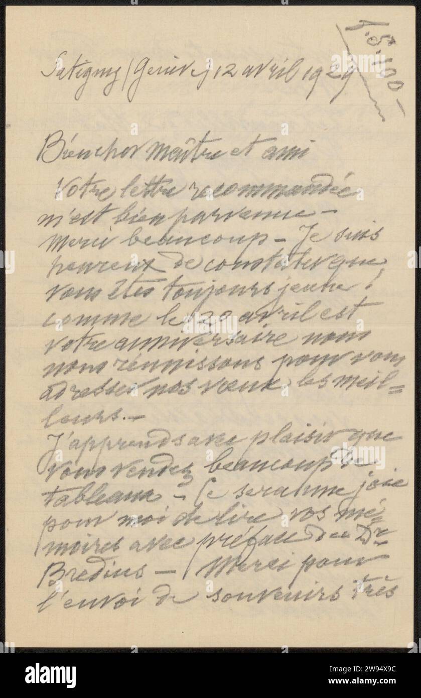 Letter to Philip Zilcken, Alphonse Stengelin, 1929 letter Satigny ...