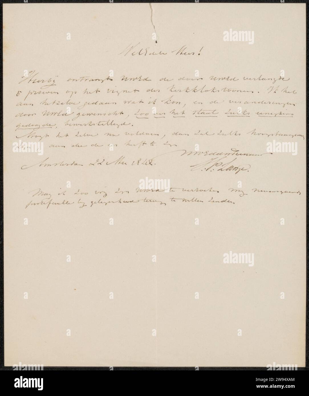 Letter to Anonymous, Johannes Philippus Lange, 1842 letter Amsterdam ...