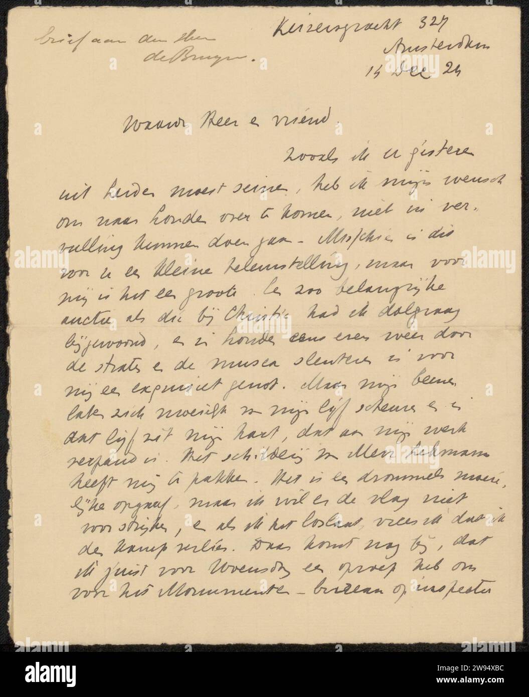 Letter to Isaäc de Bruijn, Jan Veth, 1924 letter Amsterdam paper. ink ...