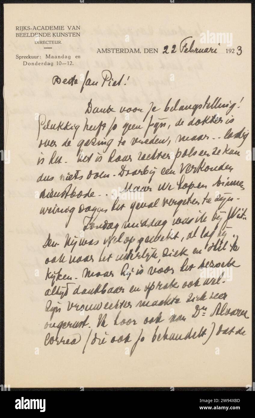 Letter to Jan Veth, Rijksakademie van Visual Arts, 1923 letter ...