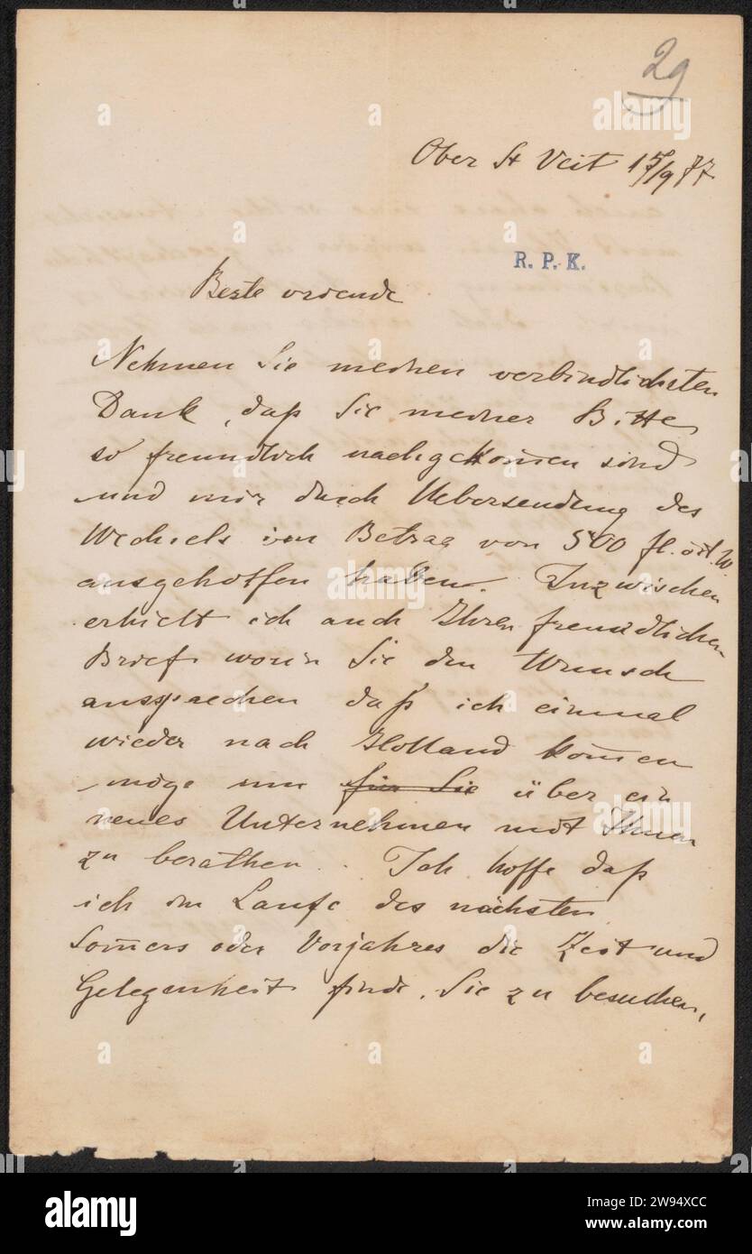 Letter to Frans Buffa and Zonen, William Unger, 1877 letter Vienna ...