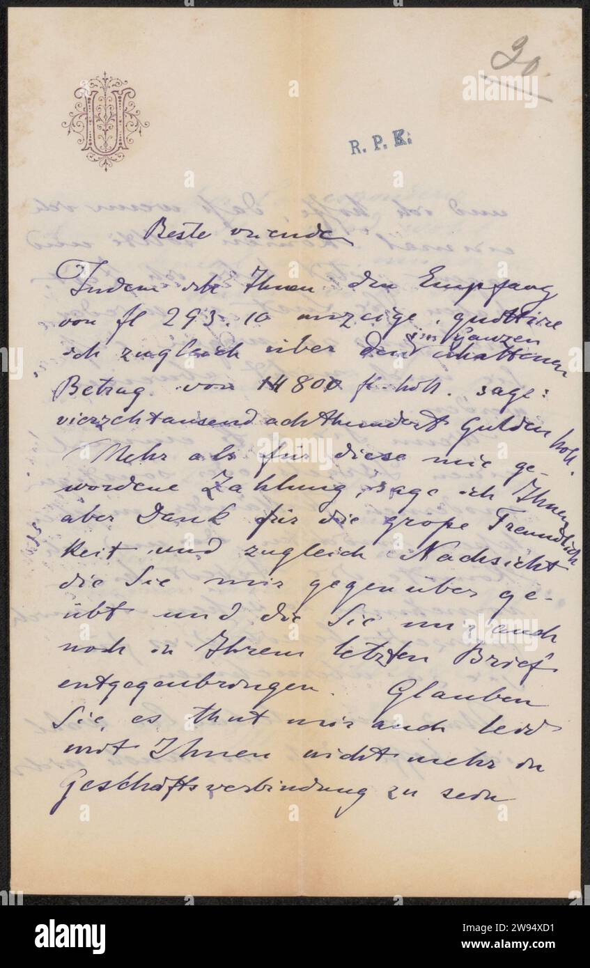 Letter to Frans Buffa and Zonen, William Unger, 1877 letter Vienna ...