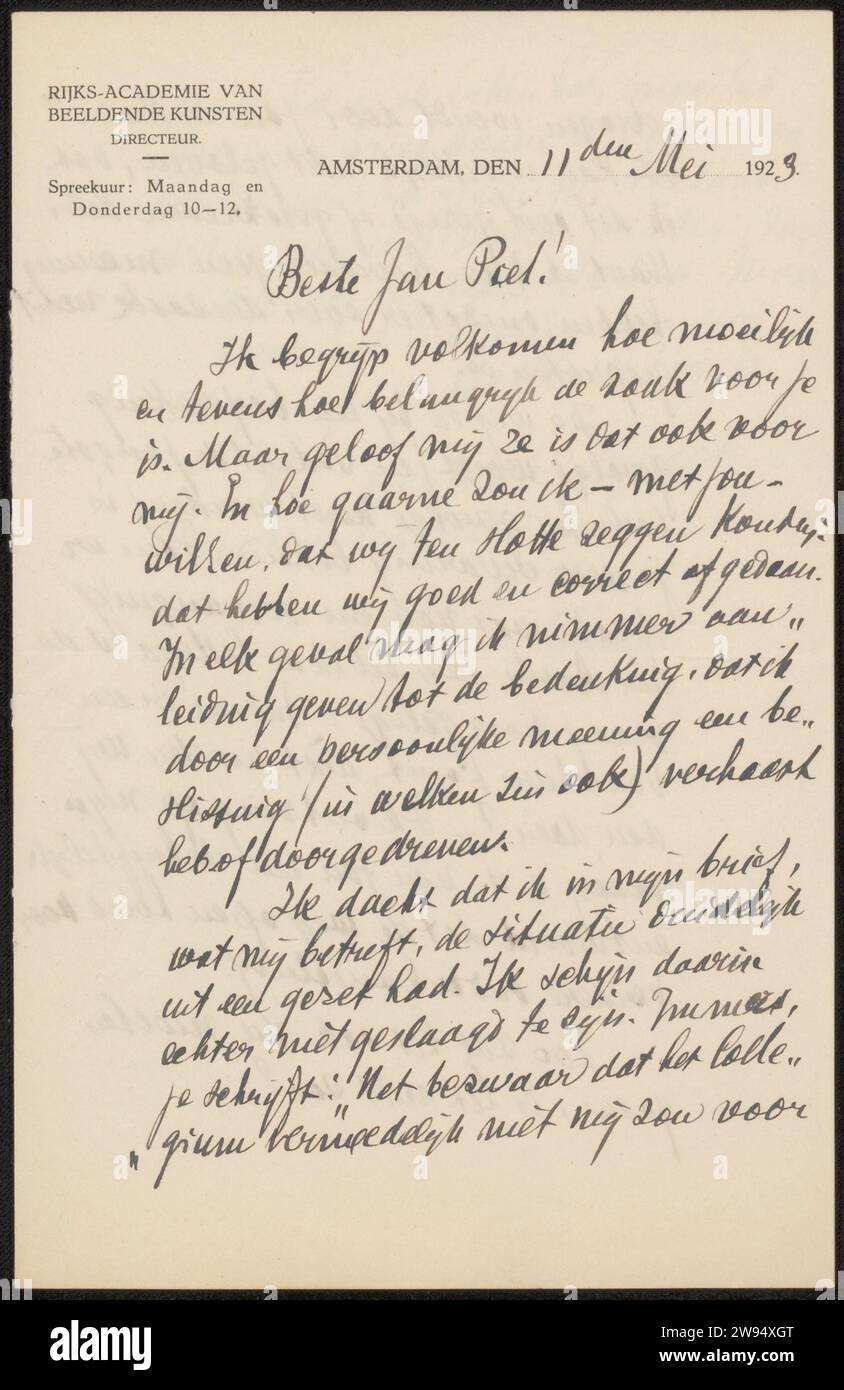 Letter to Jan Veth, Rijksakademie van Visual Arts, 1923 letter ...