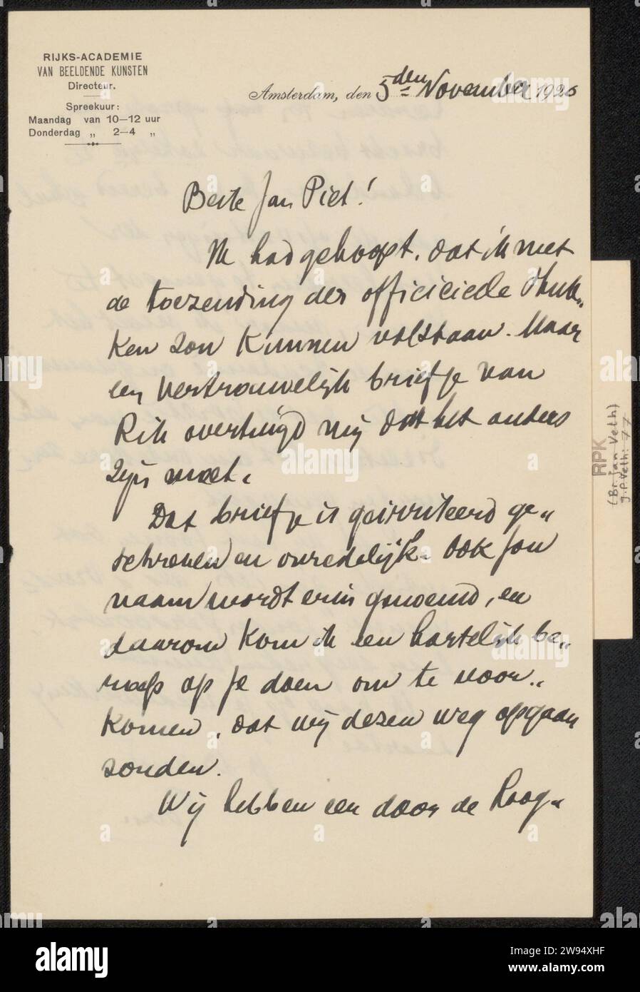 Letter to Jan Veth, Rijksakademie van Visual Arts, 1920 letter Letter ...