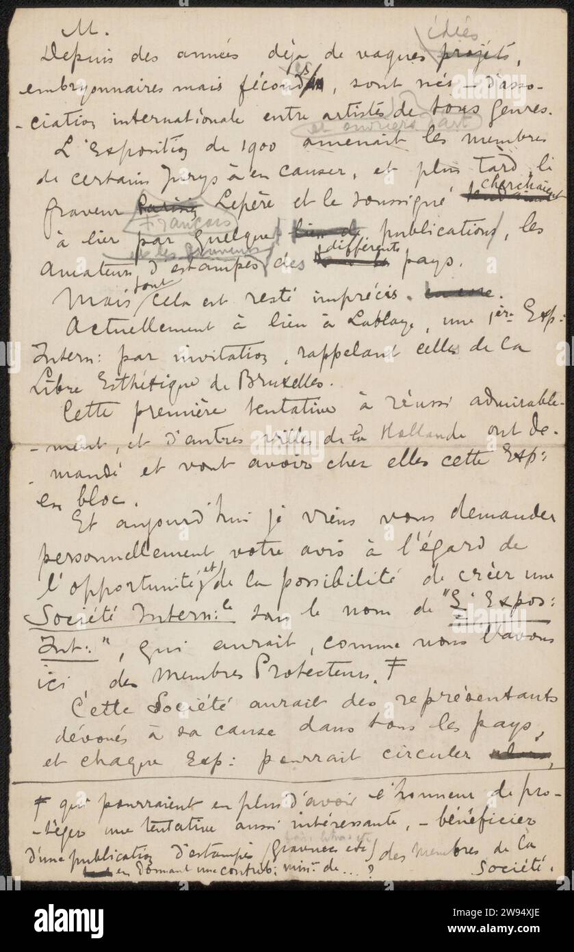 Letter to Anonymous, 1901 letter Draft version of a letter. The Hague ...