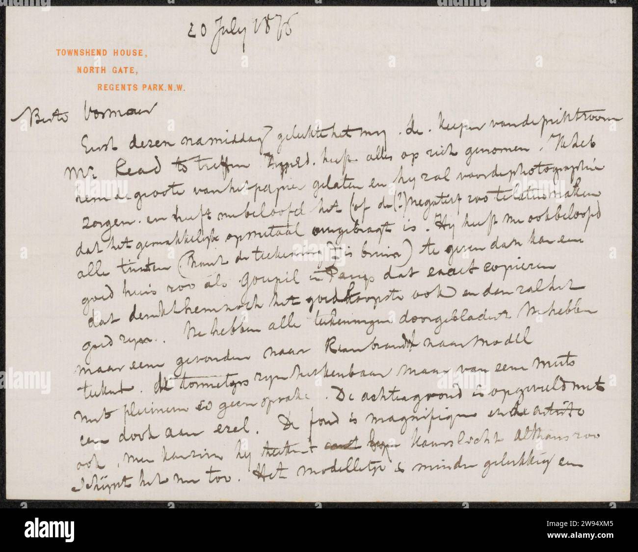 Letter to Carel Vosmaer, Lourens Alma Tadema, 1876 letter London paper ...