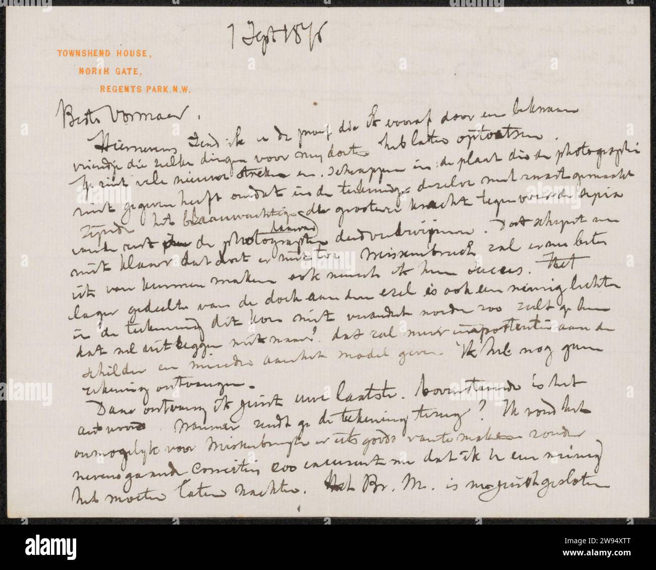 Letter to Carel Vosmaer, Lourens Alma Tadema, 1876 letter London paper ...