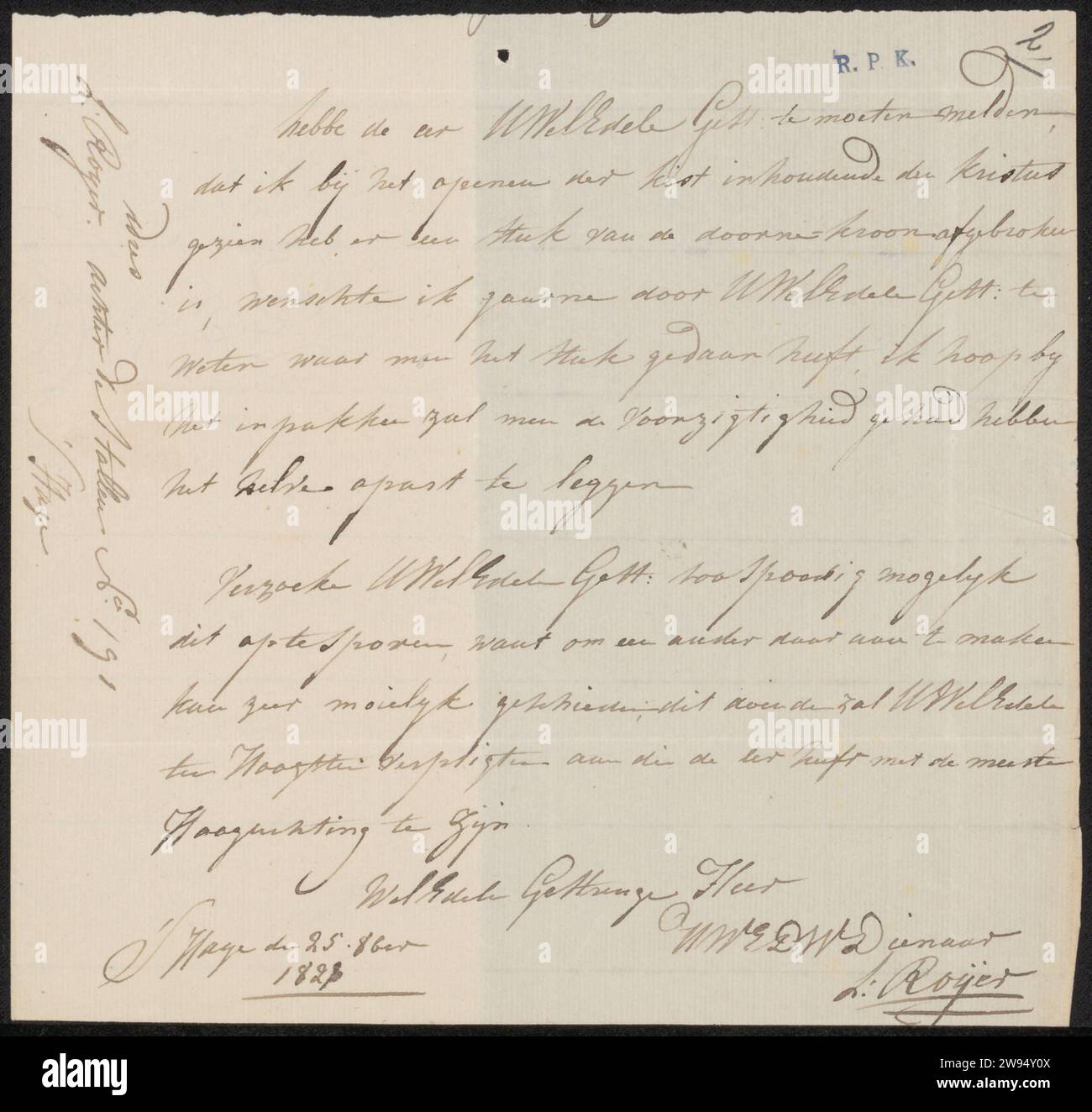 Letter to Anonymous, Louis Royer, 1828 - 1832 letter The Hague paper ...