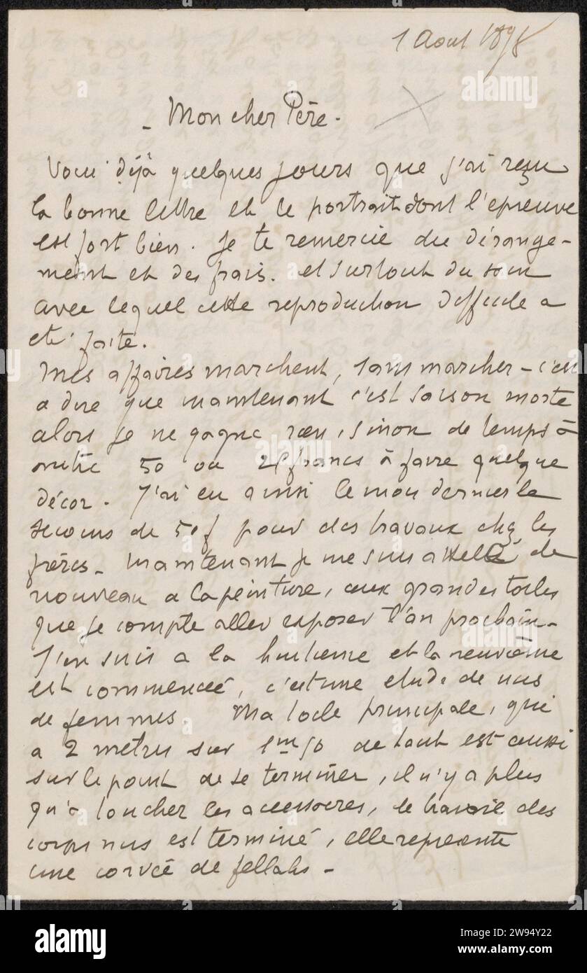Letter to Emile Ernest Bernard, Émile Bernard, 1898 letter Cairo paper ...