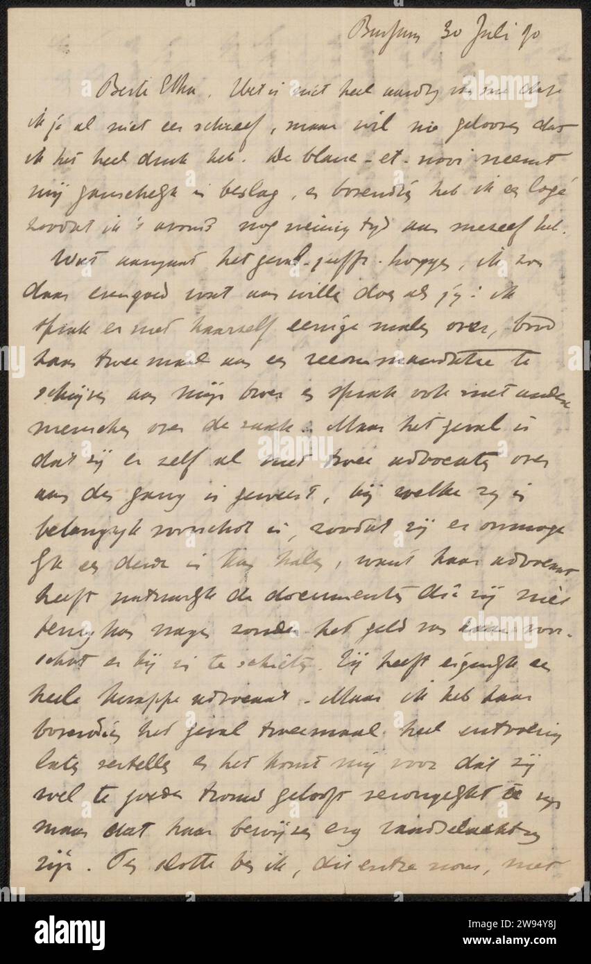 Letter to Etha Fles, Jan Veth, 1890 letter Bussum paper. ink writing ...