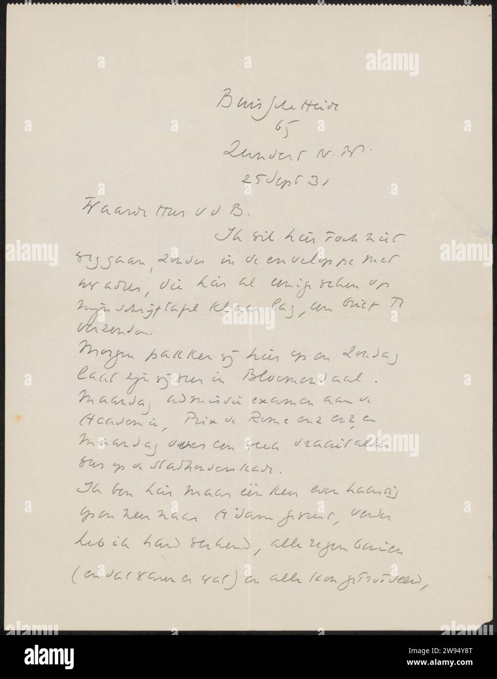 Letter to A. van der Boom, Richard Nicolaüs Roland Holst, 1931 letter ...