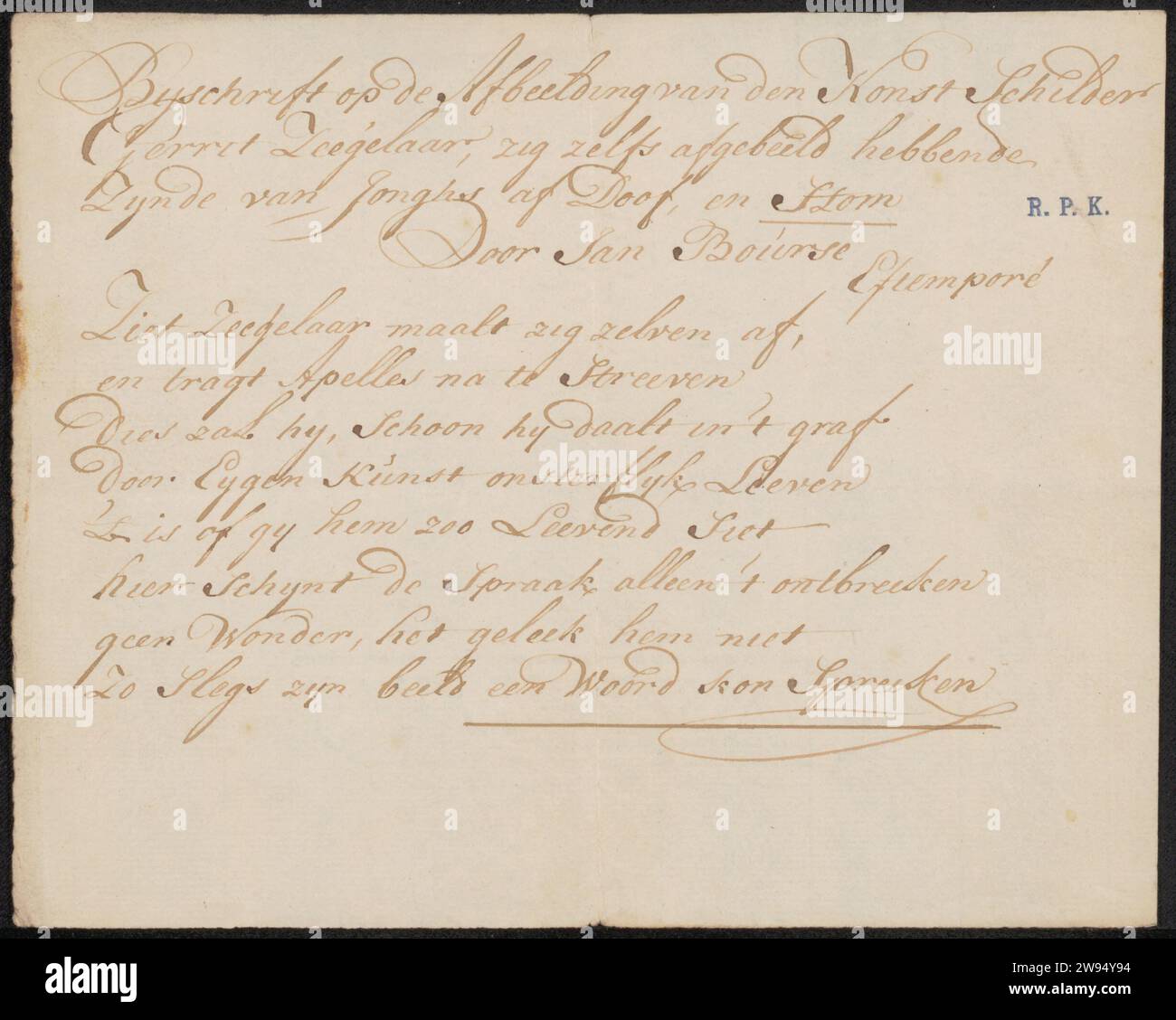 Handwriting concerning Gerrit Zegelaar, J. Bourse, 1729 - in or after ...