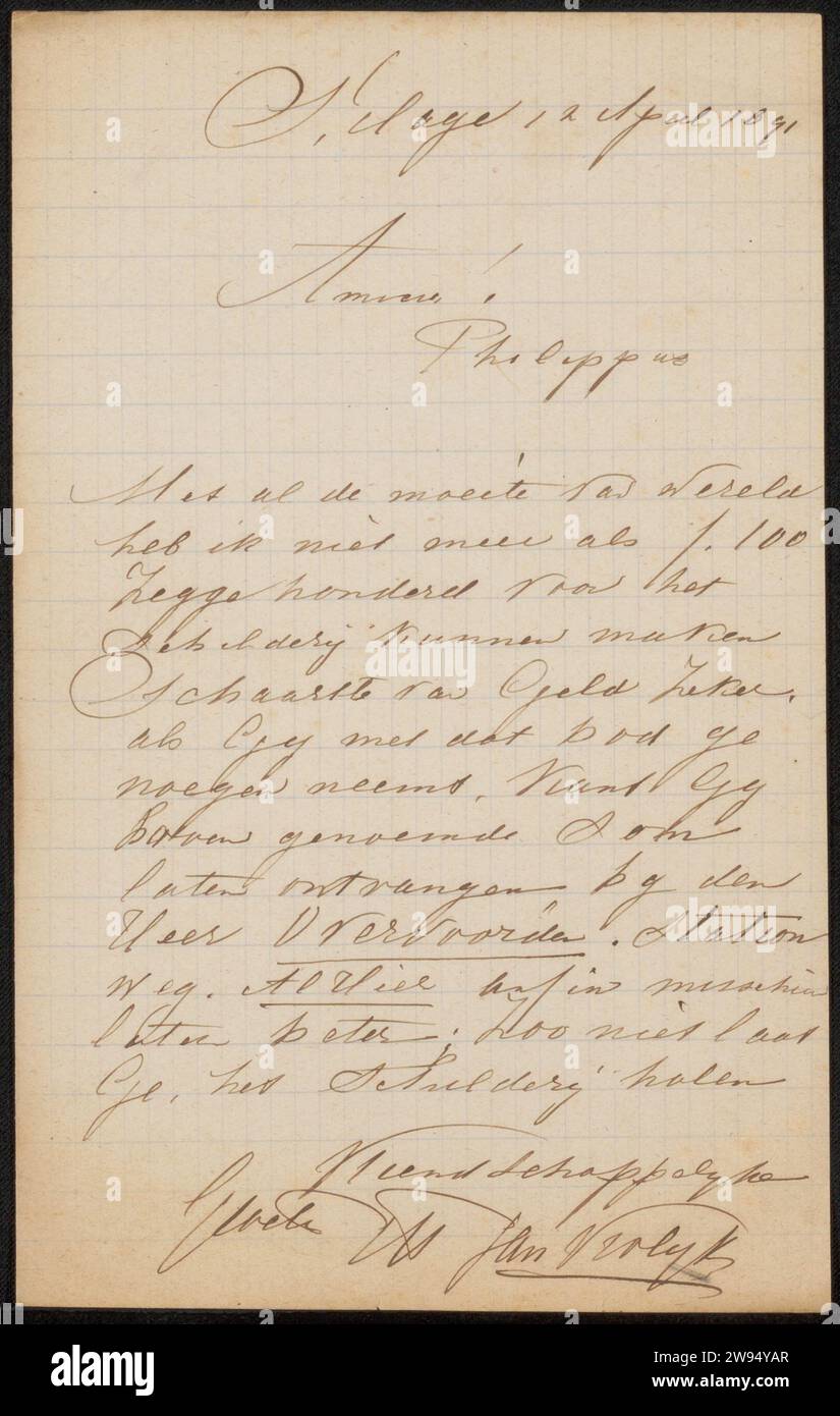 Letter to Philip Zilcken, Jan Vrolijk, 1891 letter The Hague ink ...