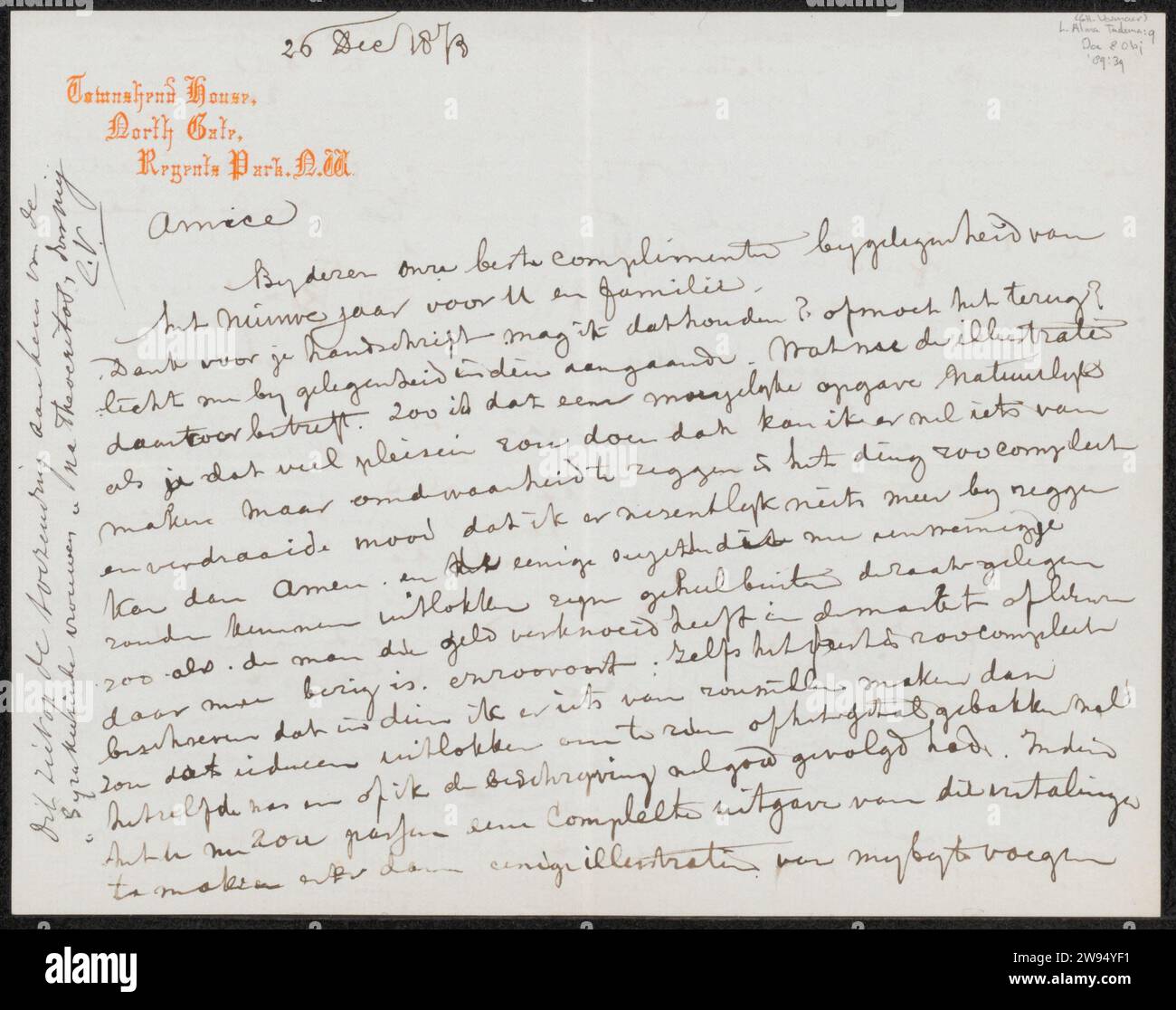 Letter to Carel Vosmaer, Lourens Alma Tadema, 1873 letter London paper ...