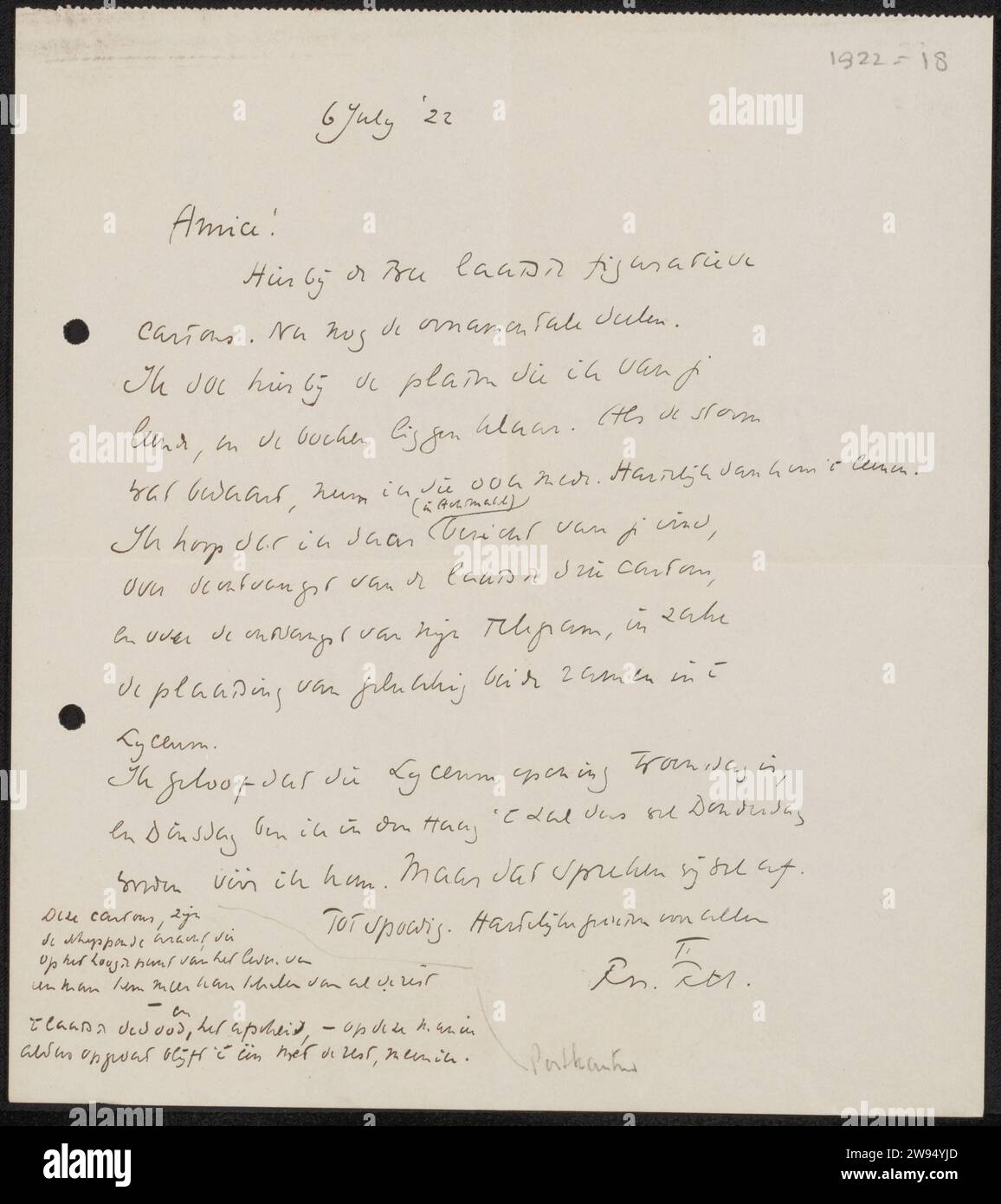 Letter to Willem Bogtman, Richard Nicolaüs Roland Holst, 1922 letter ...