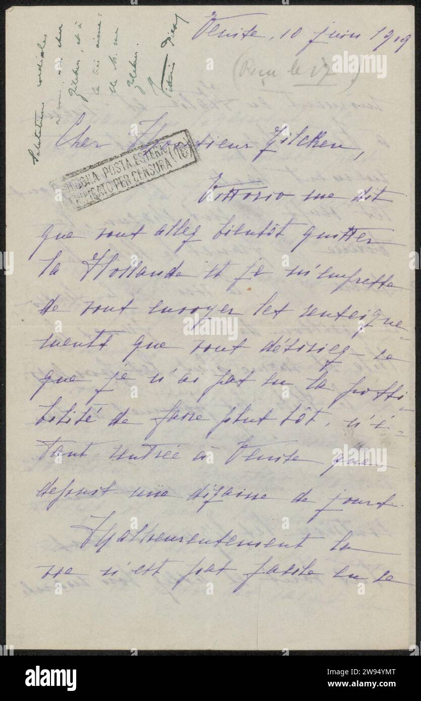 Brief Aan Philip Zilcken, Anna Pica-Marazzani, Vittorio Pica, 1919 ...