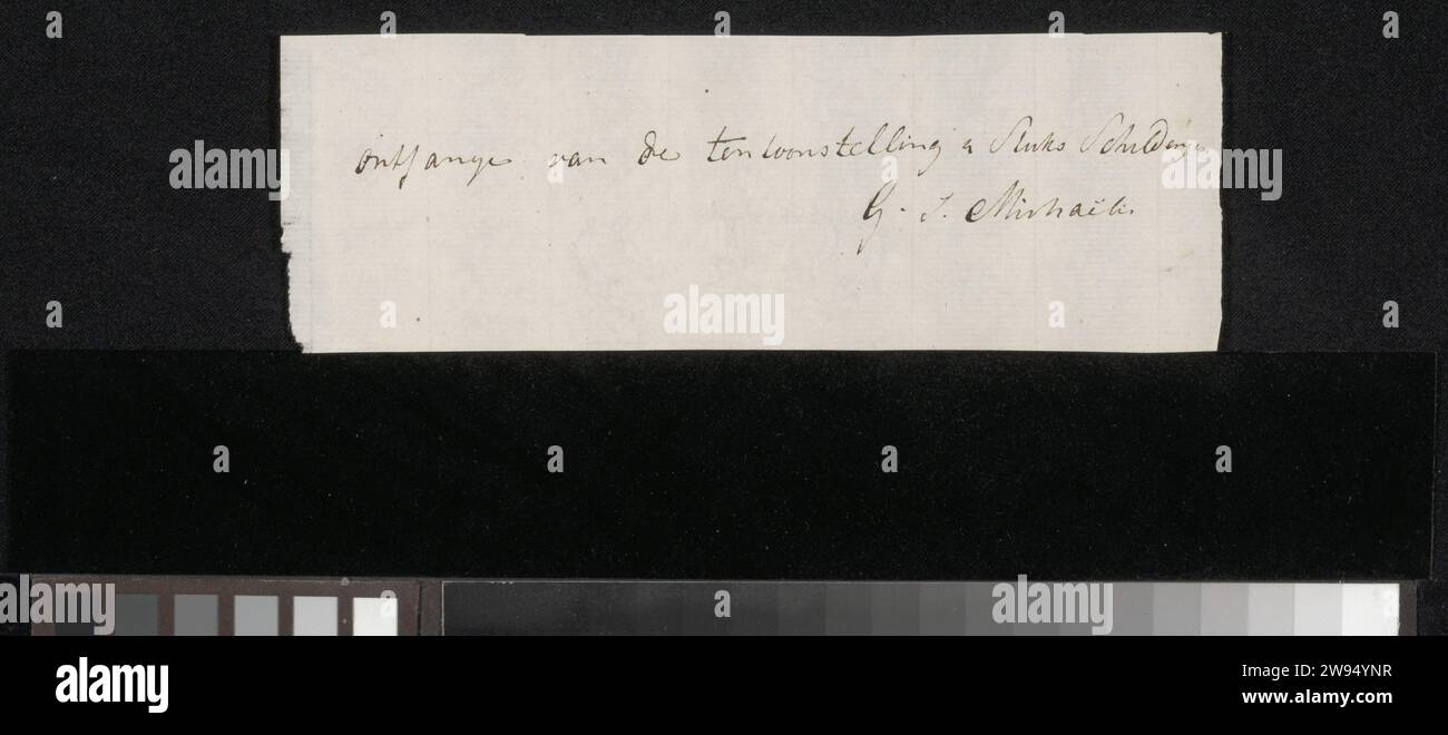 Note regarding paintings, Gerrit Jan Michaëlis, 1785 - 1857 paper. ink ...