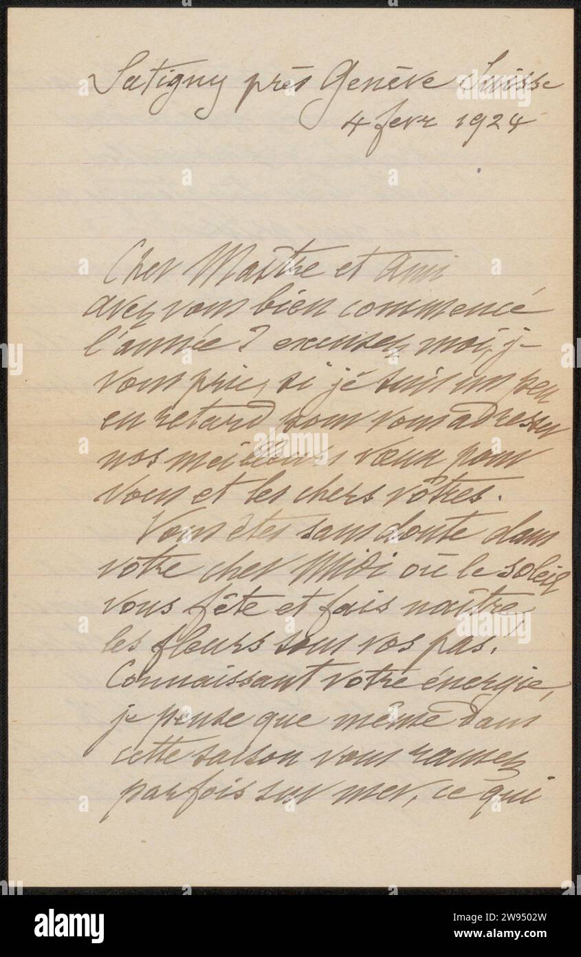 Letter to Philip Zilcken, Alphonse Stengelin, 1924 letter Satigny ink ...