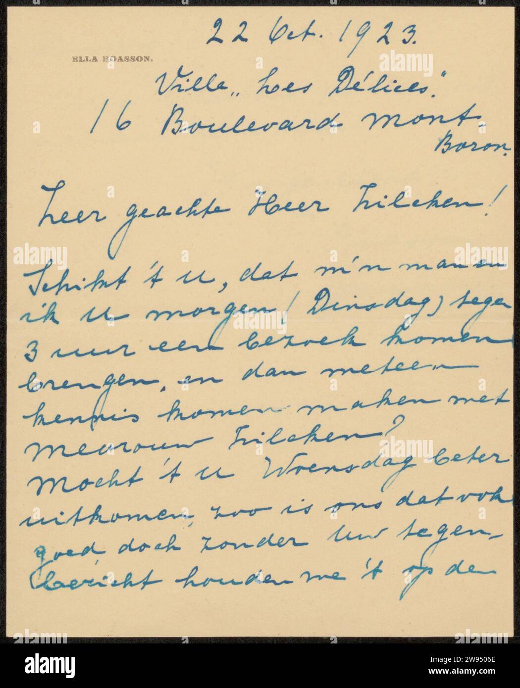 Letter to Philip Zilcken, 1923 letter paper. ink writing (processes ...
