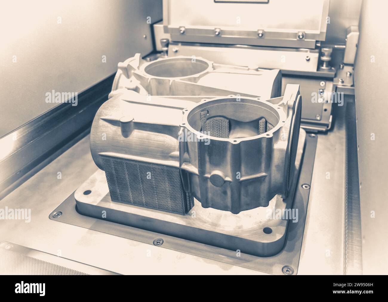 Photo in old vintage style. A model with supports created in a laser ...