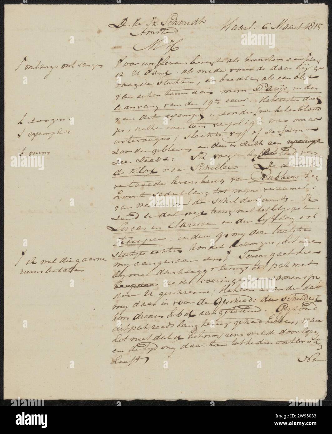 Letter to Izaak Schmidt, Adriaan van der Willigen, 1815 letter Haarlem ...