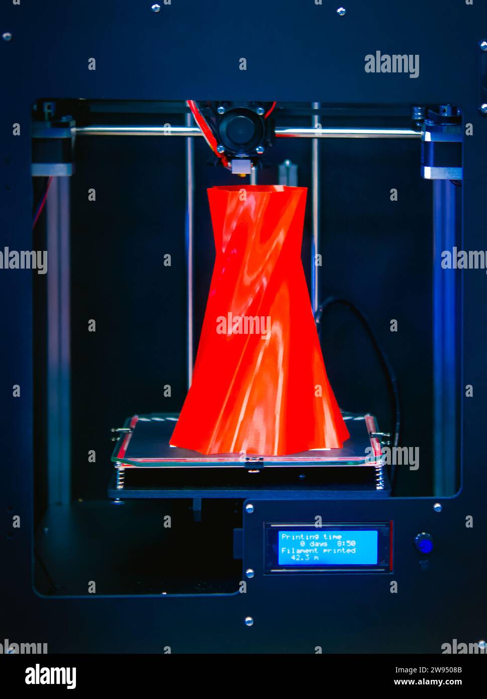 3D printer working close up. Automatic three dimensional 3d printer ...