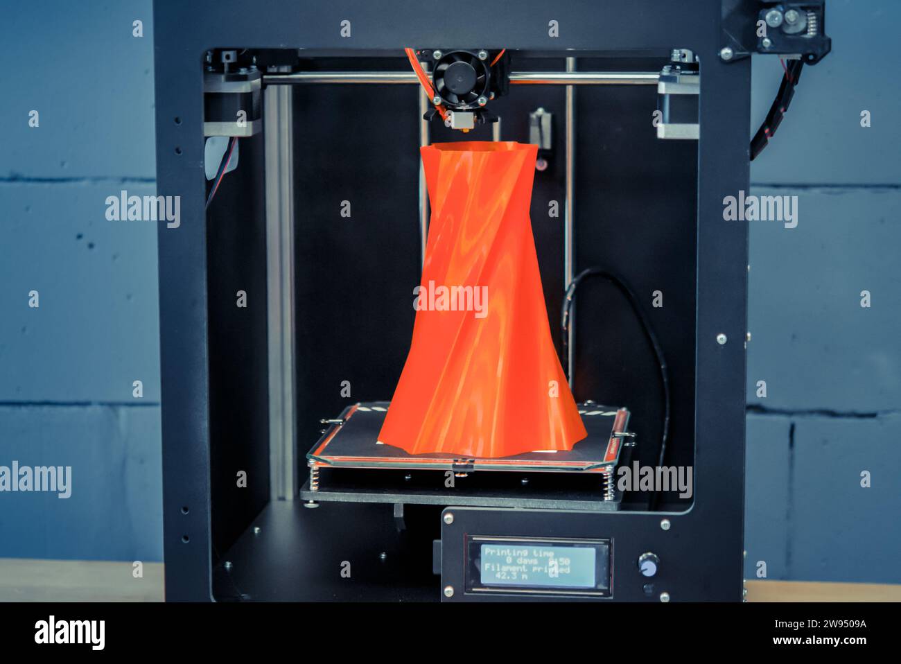 3D printer working close up. Automatic three dimensional 3d printer ...