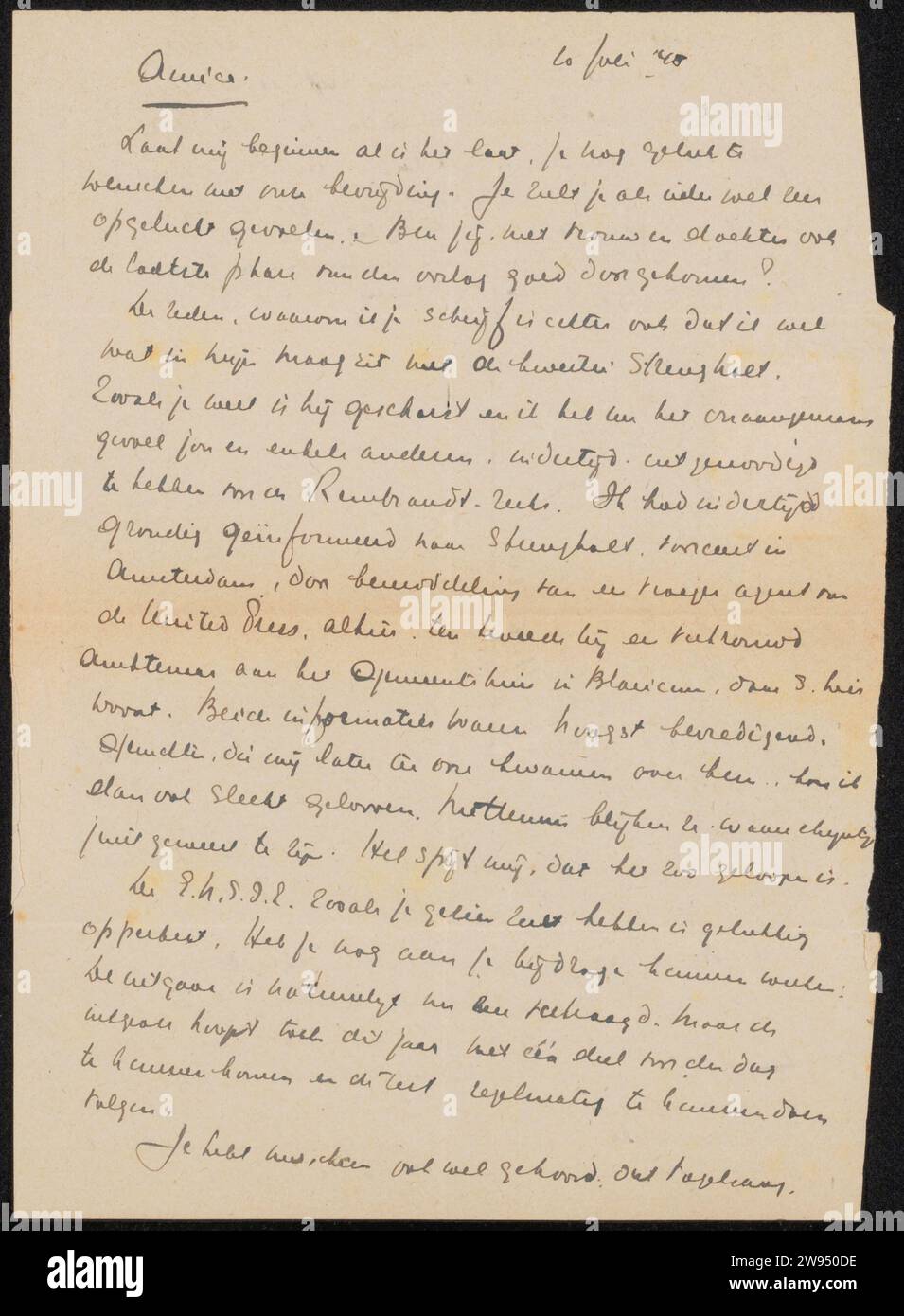 Letter to A. van der Boom, J.S. Witsen Elias, 1945 letter Blaricum ...