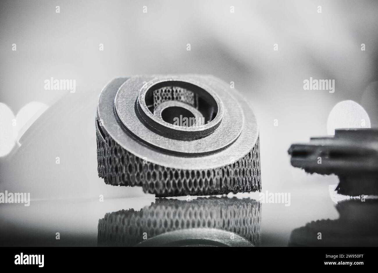 Selective Laser Melting. Object printed on metal 3d printer. Model ...