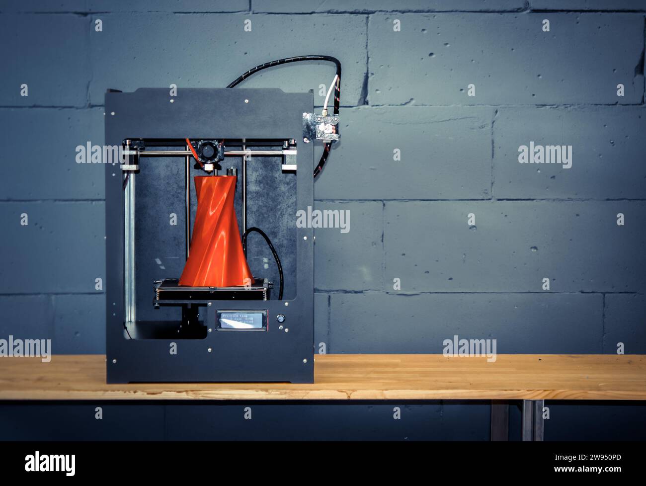 3D printer working close up. Automatic three dimensional 3d printer ...