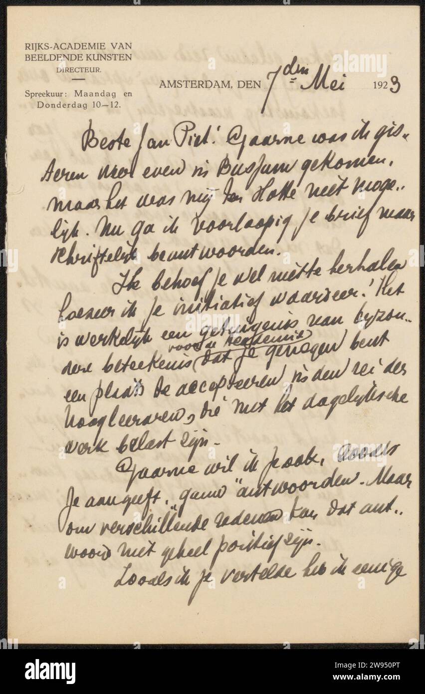 Letter to Jan Veth, Rijksakademie van Visual Arts, 1923 letter ...