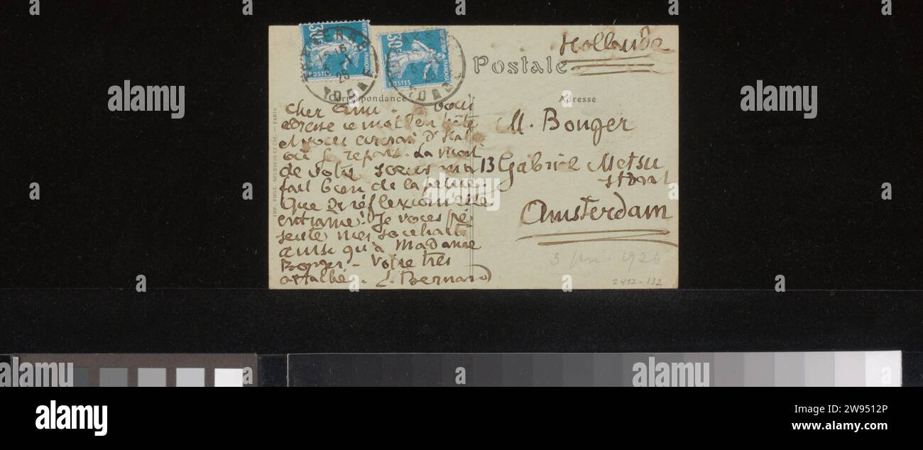 Postcard on Andries Bonger, Émile Bernard, in or before 1925 Paris ...